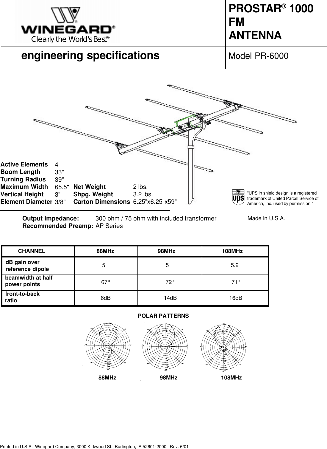 Winegard Prostar Hd 6000 Users Manual PR