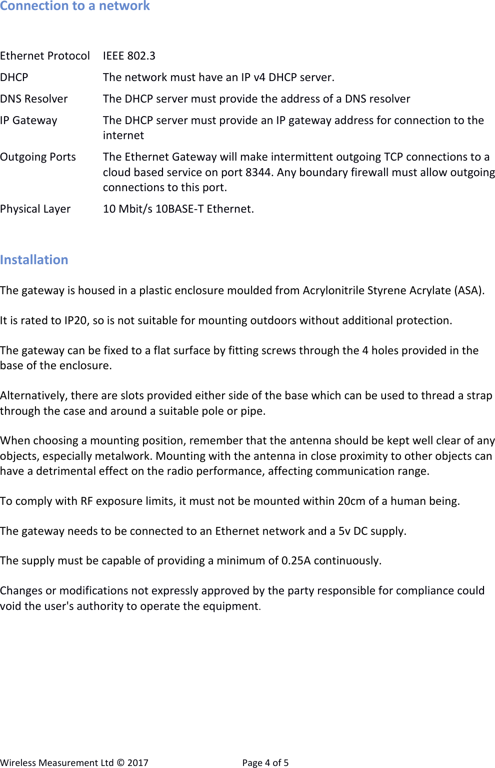 Wireless Measurement E01 Mercury Ethernet Gateway User Manual PDM 00019 ...