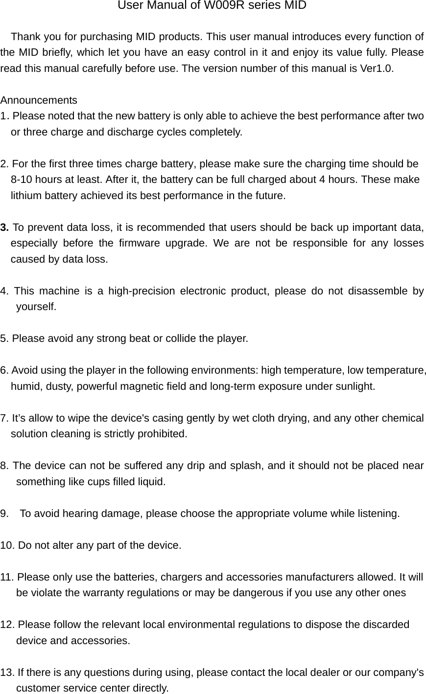 Wisky Technology W009R MID User Manual W009R