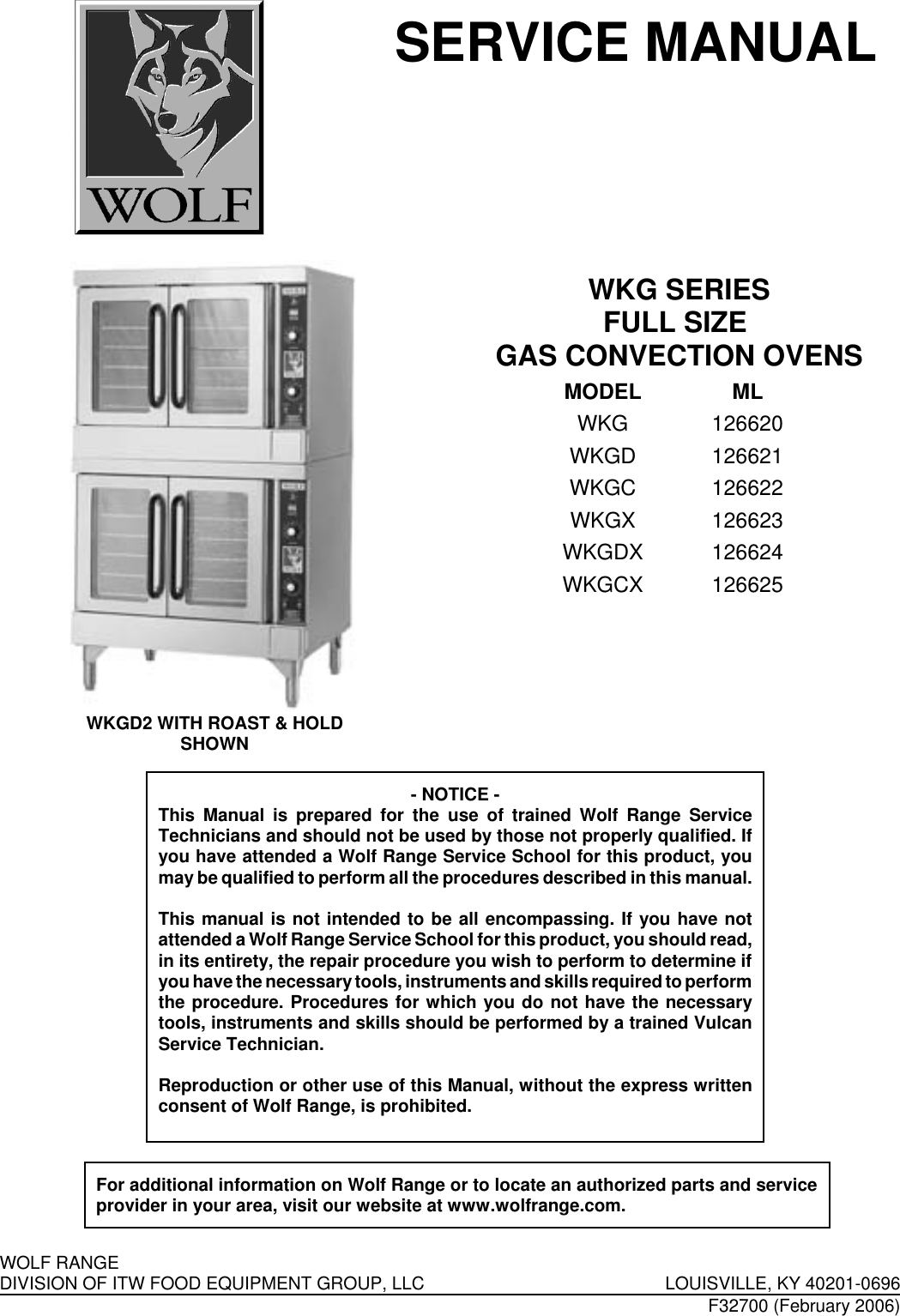 Wolf Wkg Series 126620 Users Manual VC4G & VC6G Service