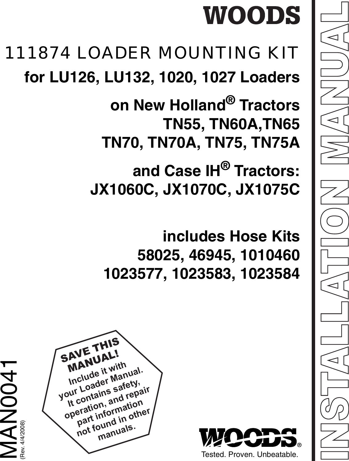 Woods Equipment Lu126 Users Manual 111874 Loader Mounting Kit (LU126 ...