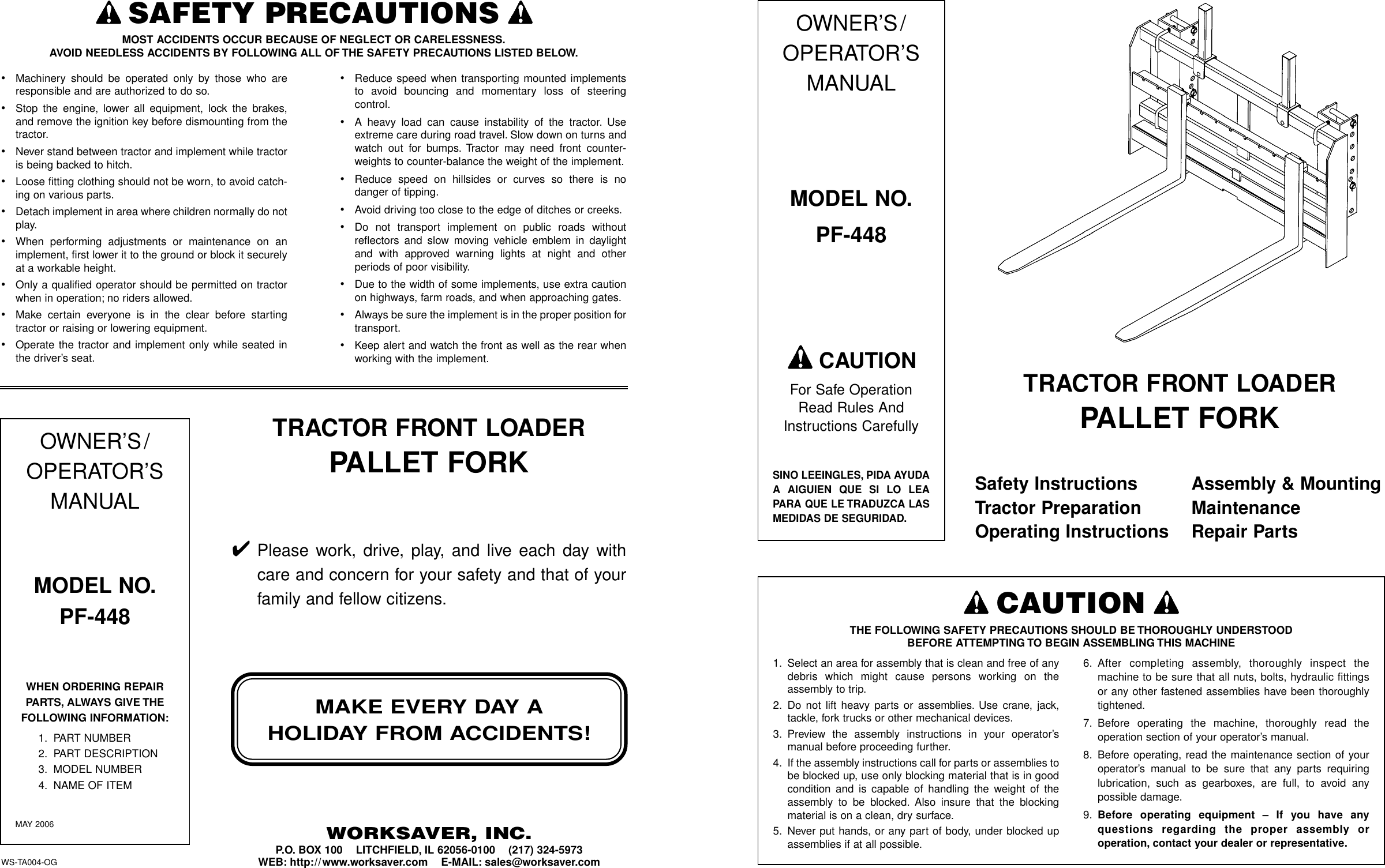 Worksaver Pallet Fork Pf 448 Users Manual B F _ TA004.qxp