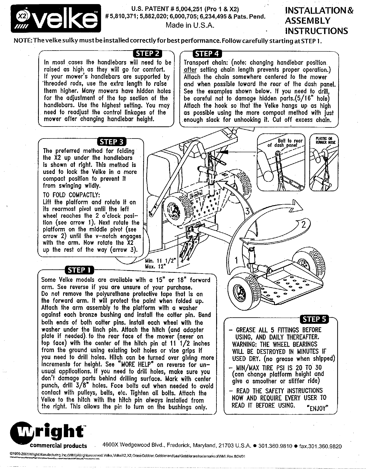 Wright Manufacturing Vkx2 3R Users Manual Velke Sulky X2 5 10