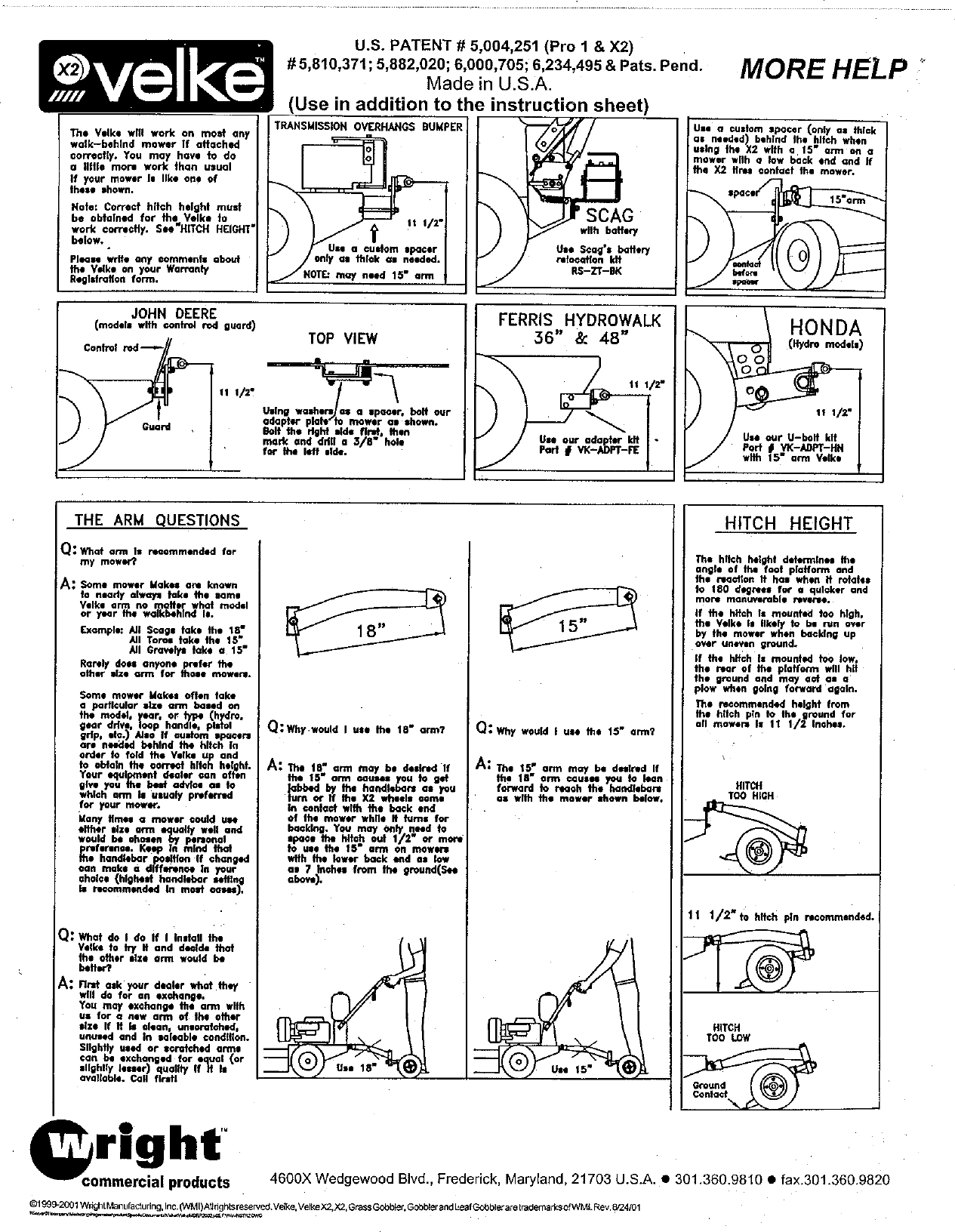 Wright Manufacturing Vkx2 3R Users Manual Velke Sulky X2 5 10