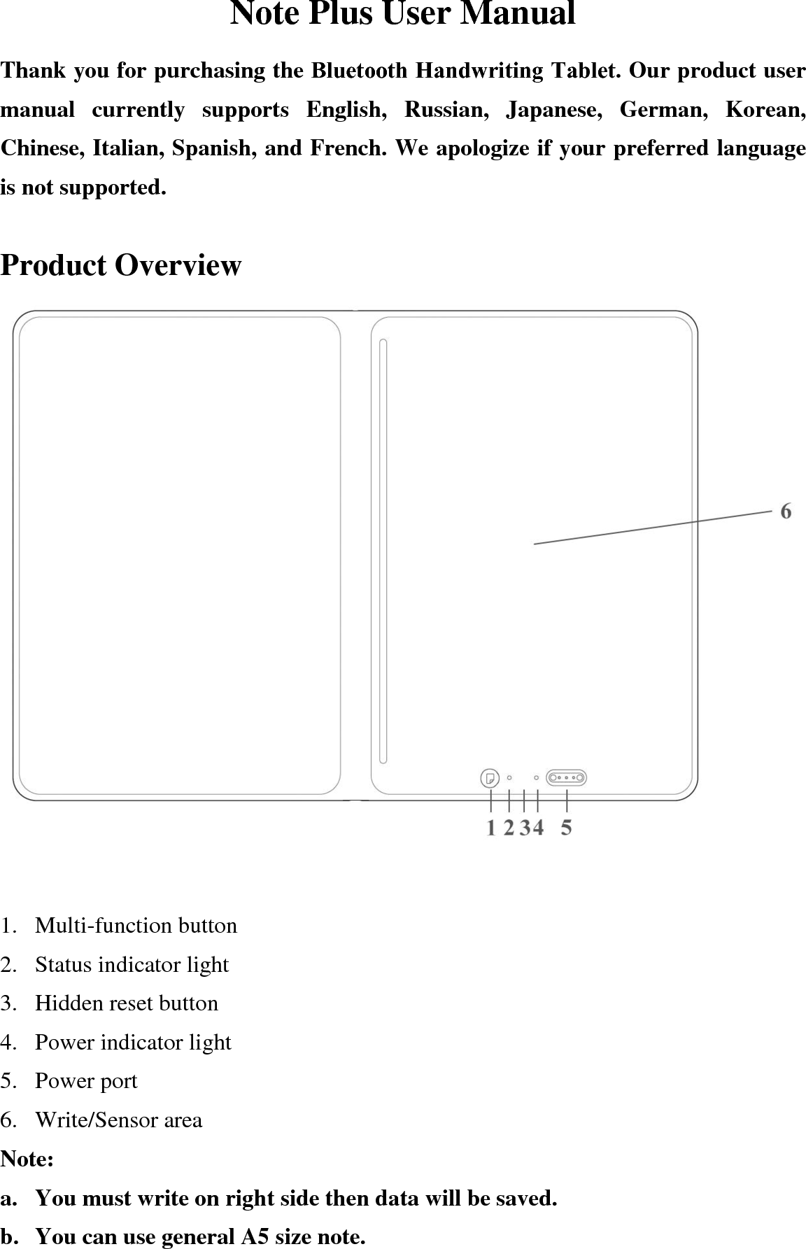 XPPEN Technology NOTEPLUS Bluetooth Handwriting Tablet User Manual