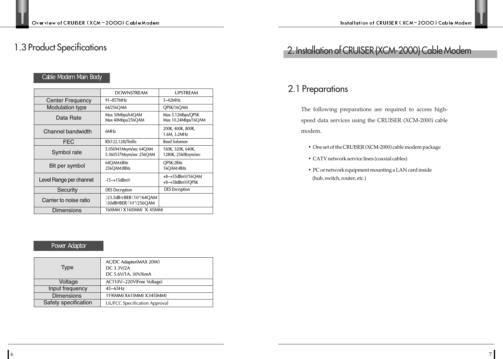 XROSSTECH XCM-2000 Cable Modem User Manual users manual