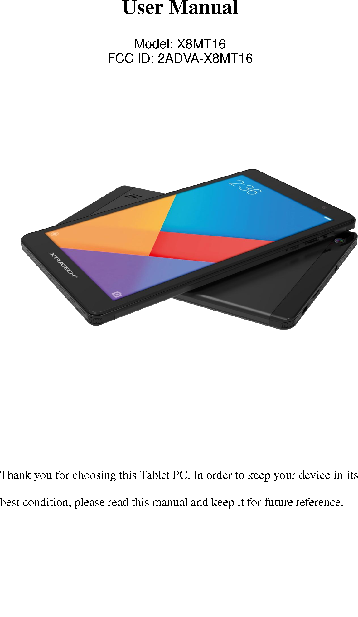 XTRATECH COMPUTERS X8MT16 Tablet User Manual