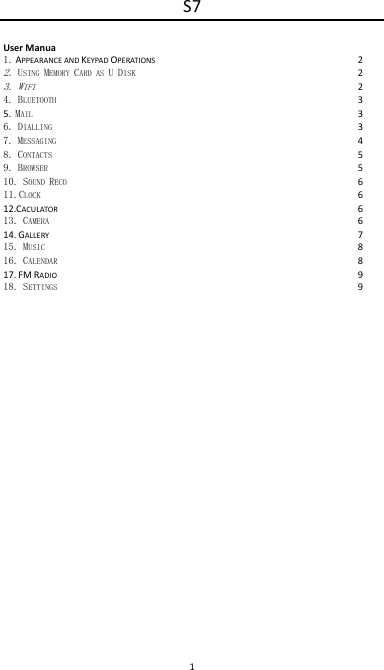 XZY Technology S7 Mobile Phone User Manual