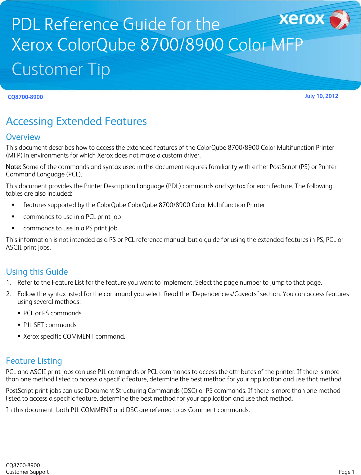 Xerox Colorqube 8900 Users Manual PDL Reference Guide For The ...