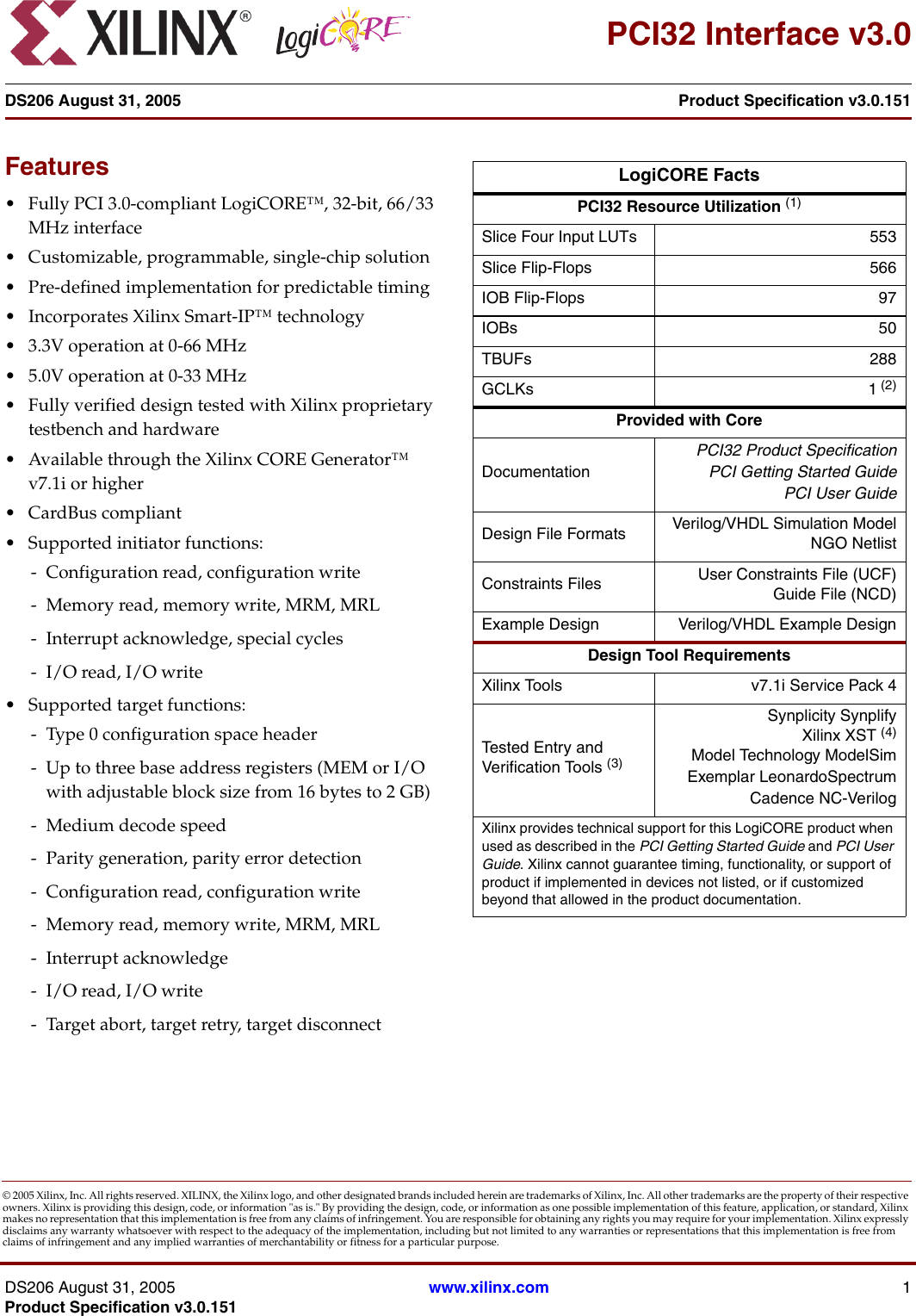 Xilinx Pci32 Users Manual Interface V3.0.150