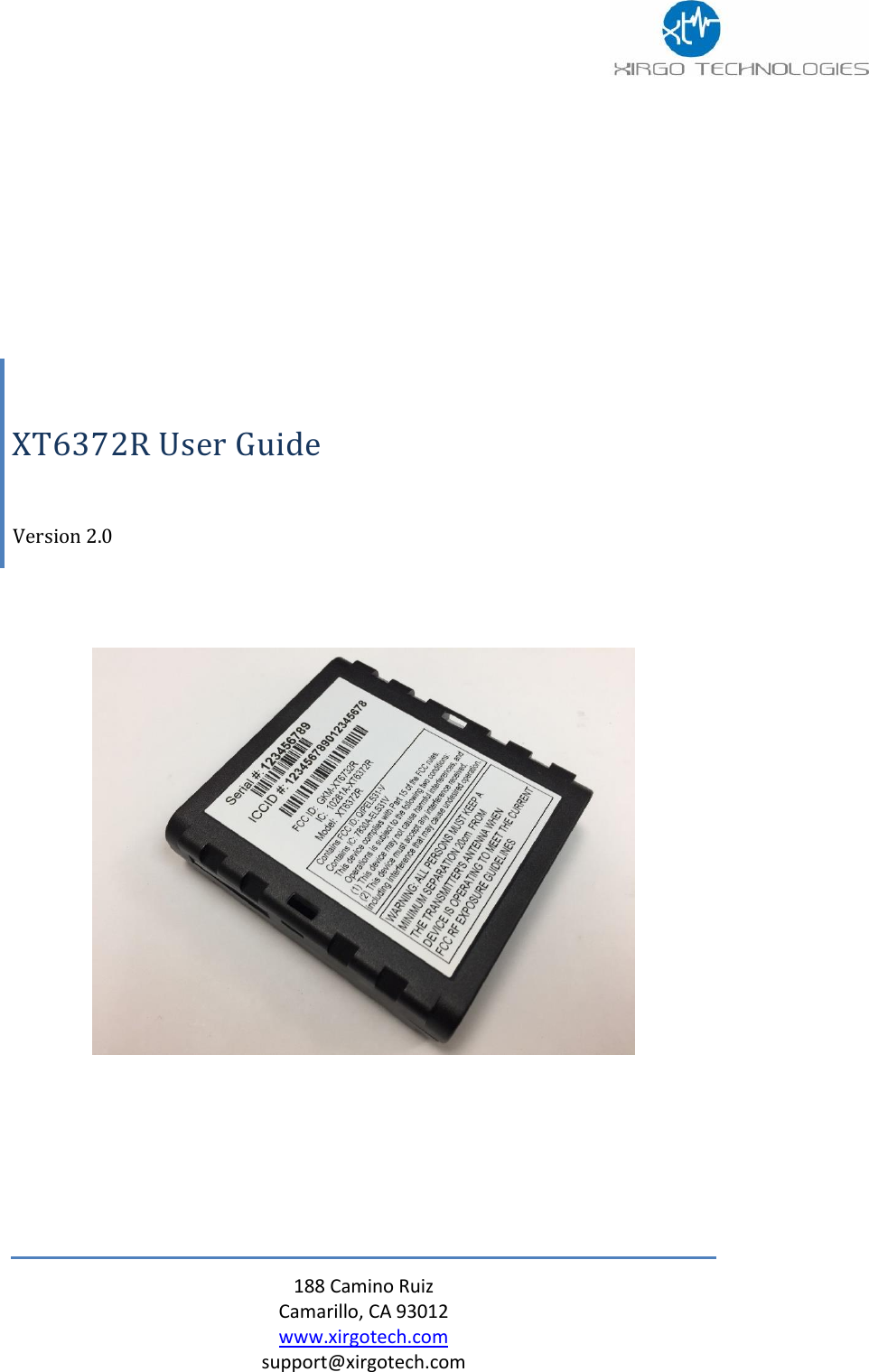 Xirgo Technologies XT6372R Vehicle GPS/Cellular Tracking Device with BT User Manual XT6372R User ...