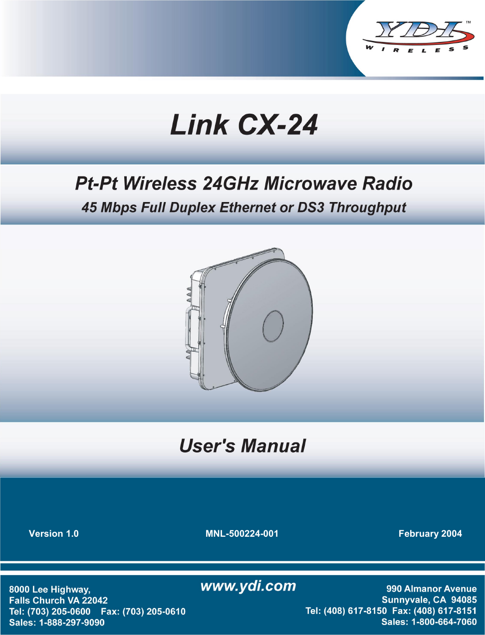 YDI Wireless CX-DS3-ETH-24 Point to Point 24GHz Microwave Radio User ...