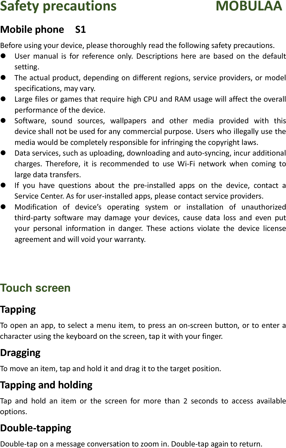 YLWD Technology MOBULAA-S Mobile phone User Manual