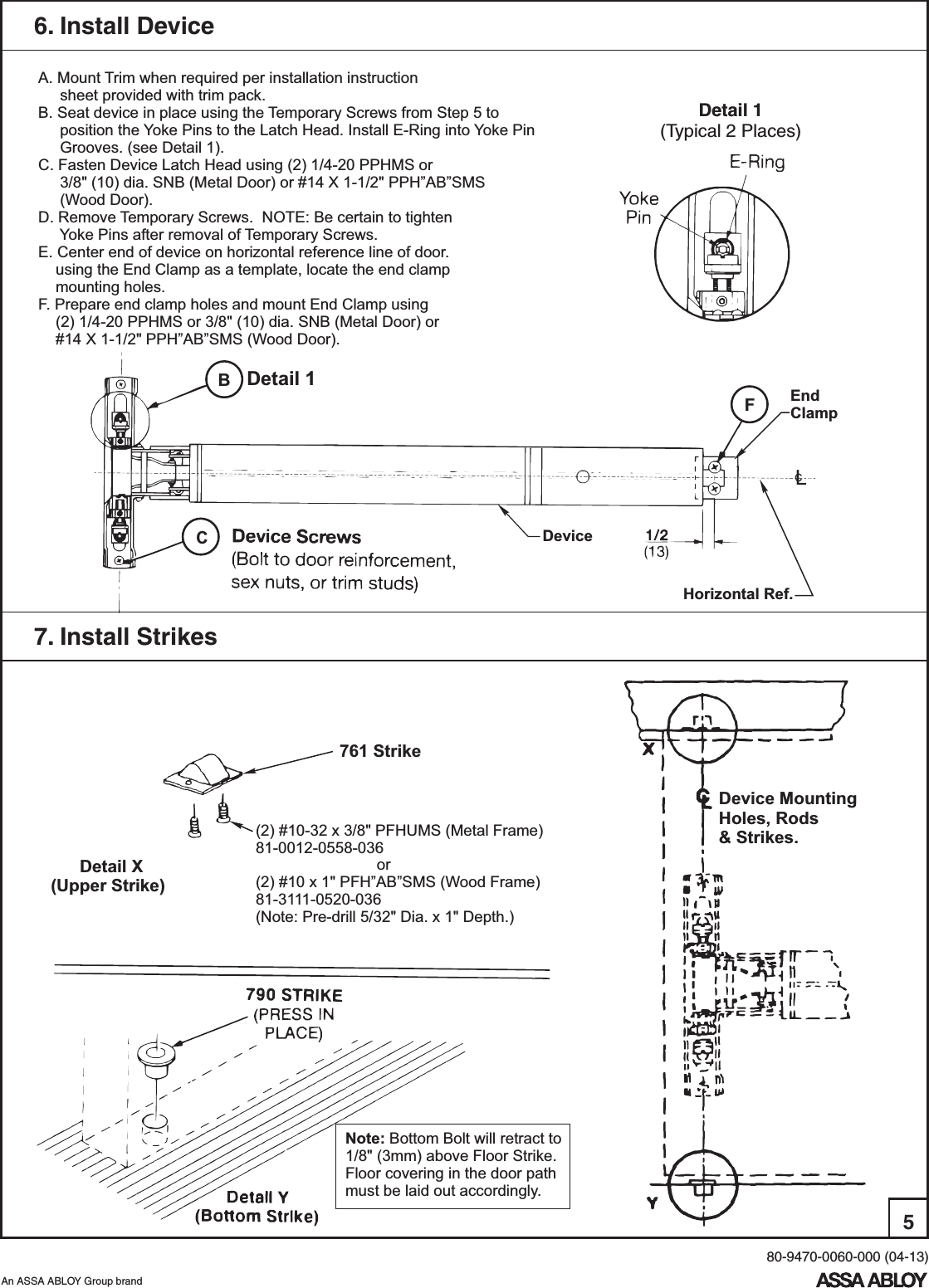 Yale 7160(F) Series Concealed Vertical Rod Exit Devices Installation ...