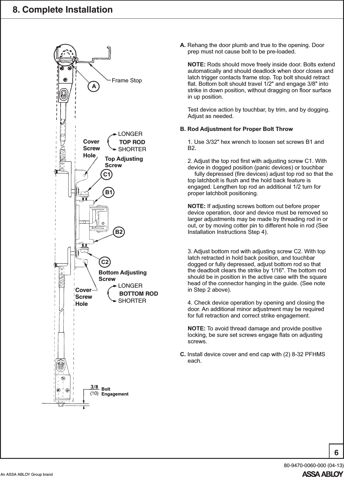 Yale 7160(F) Series Concealed Vertical Rod Exit Devices Installation ...