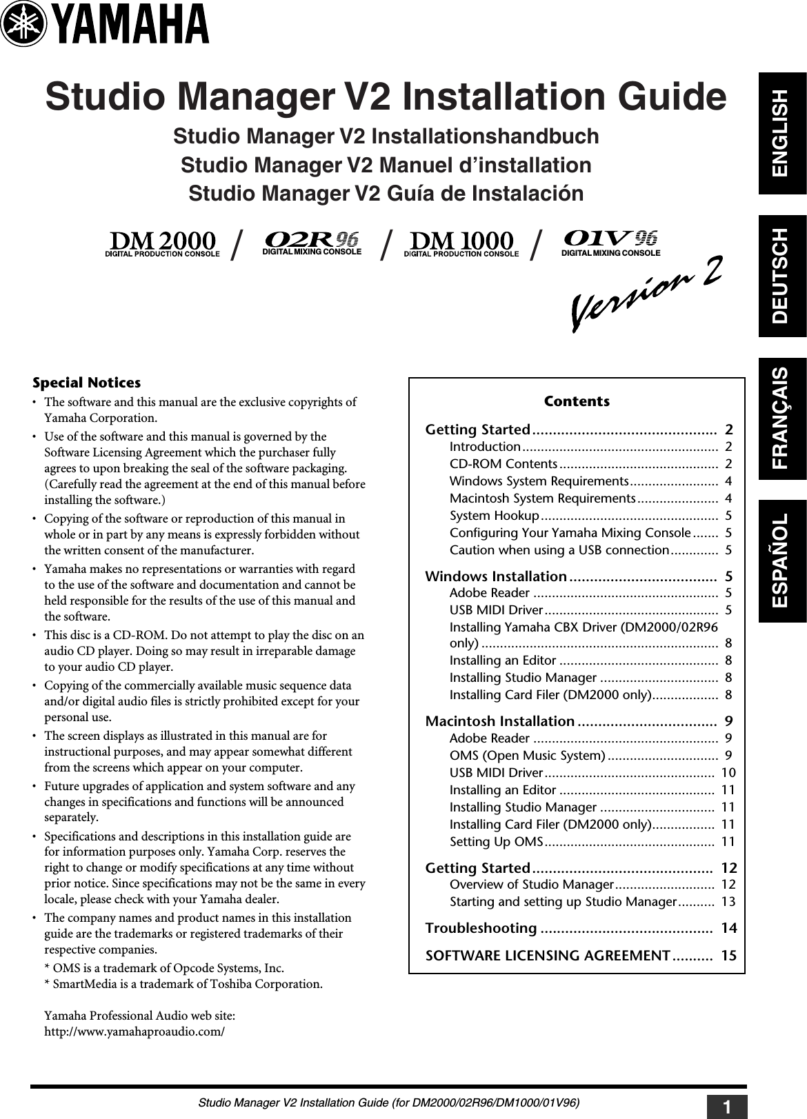 Yamaha 01V96 Version 2 Studio Manager V2 Installation Guide 01v96editor ...