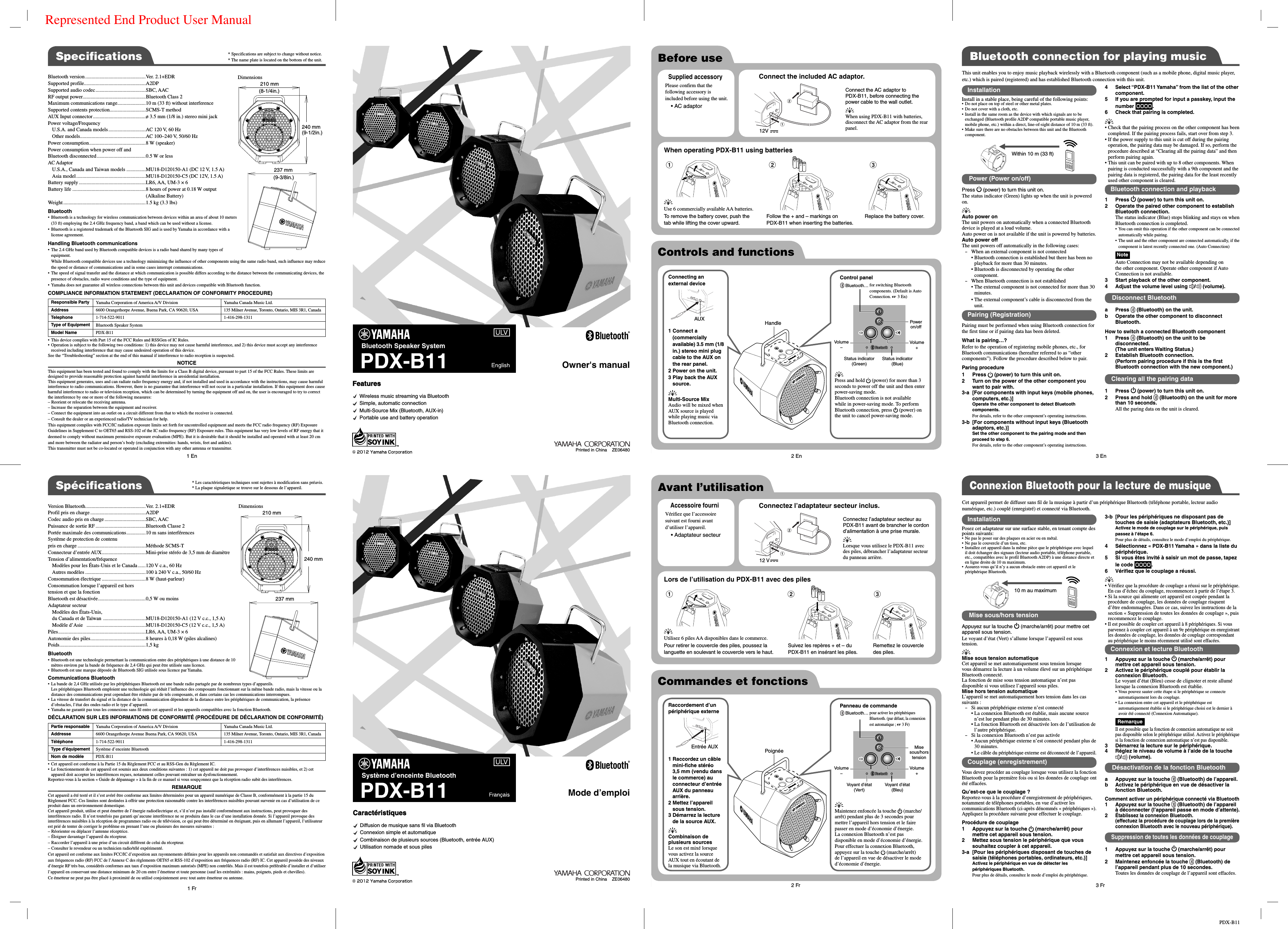 Yamaha BTCARDA Wireless Module User Manual PDX B11