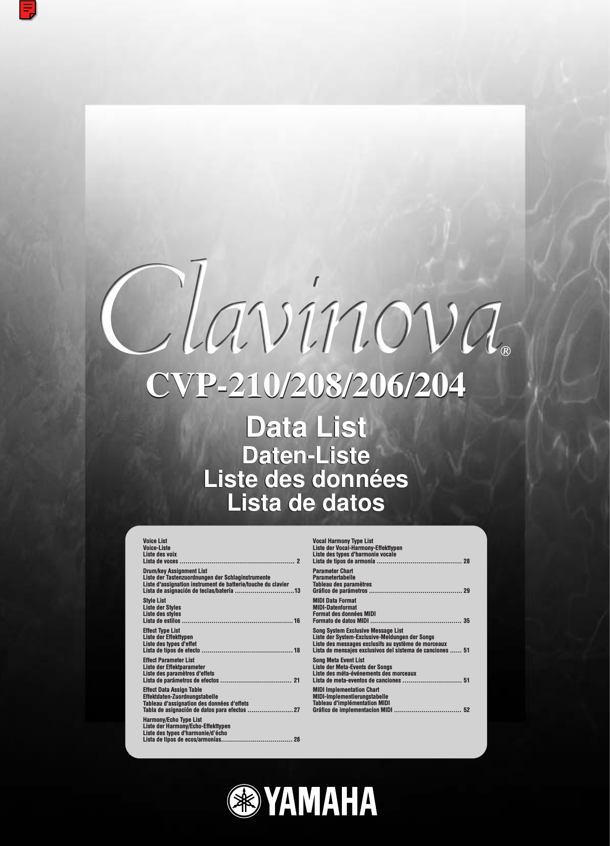 Yamaha CVP 210/208/206/204 Data List 210/CVP 208/CVP 206/CVP 204 CVP210S2