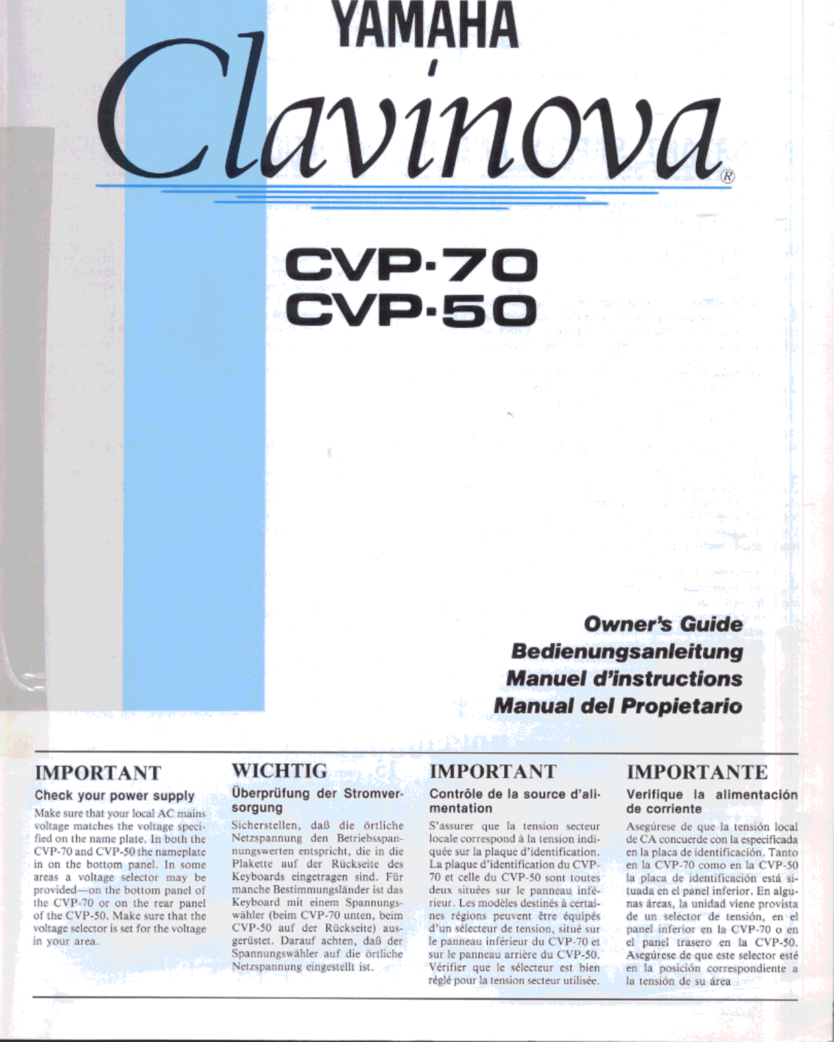 Yamaha CVP 70/CVP 50 Owner's Manual CVP70G