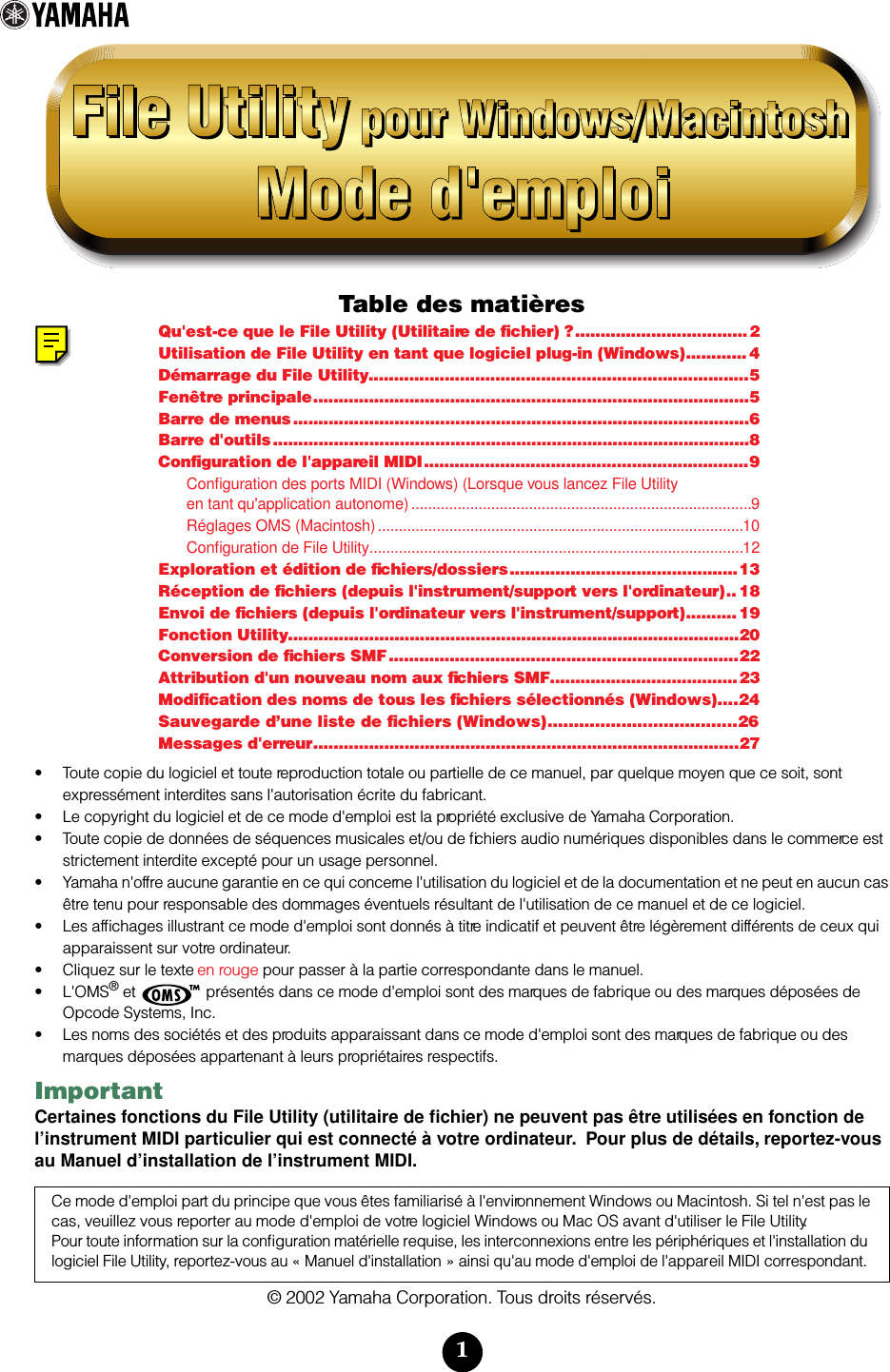 Yamaha File Utility Owner's Manual F