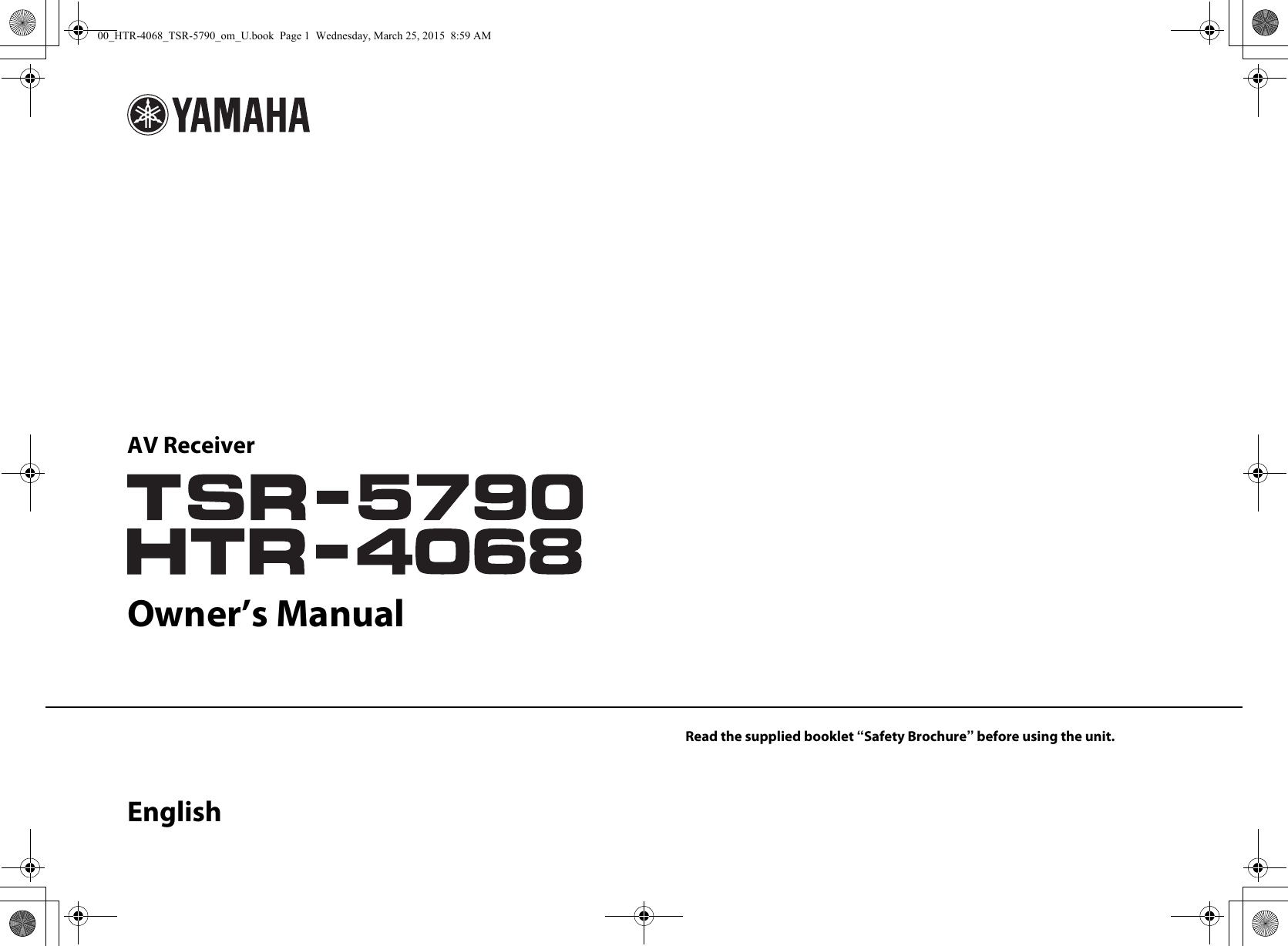Yamaha TSR 5790/HTR 4068 Owner's Manual HTR 5790 Om UABGLF En