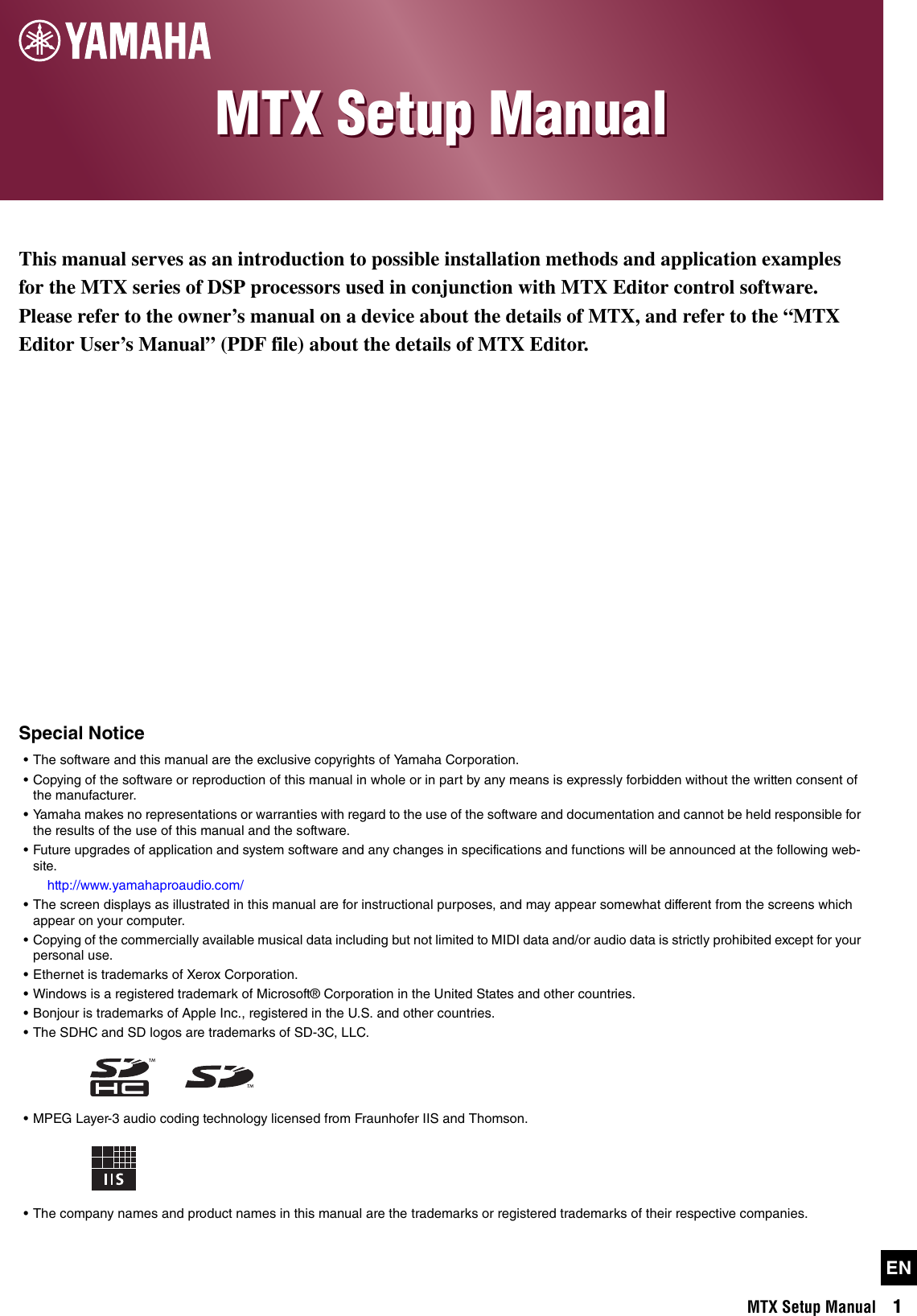 Yamaha Mtx Setup Instructions Manual