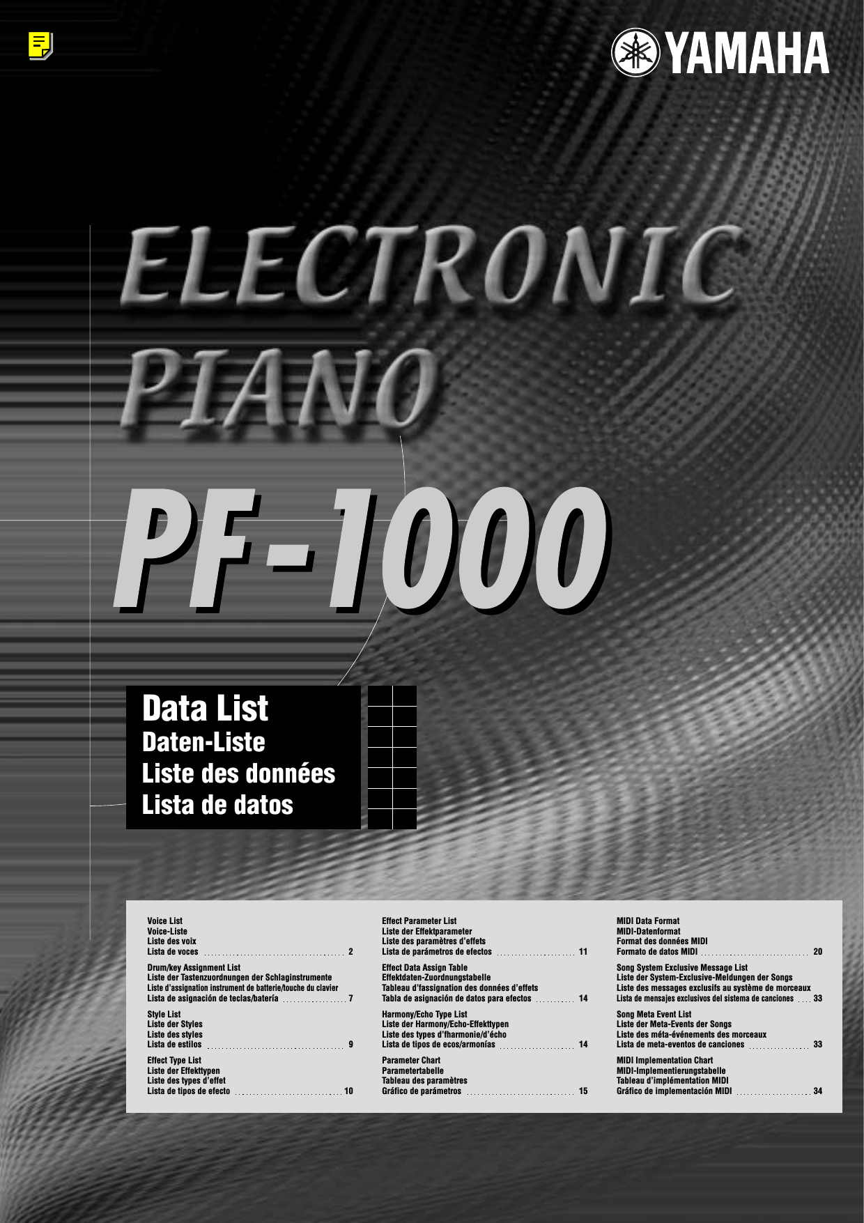 Yamaha Electronic Piano PF 1000 Data List PF1000EFGS2