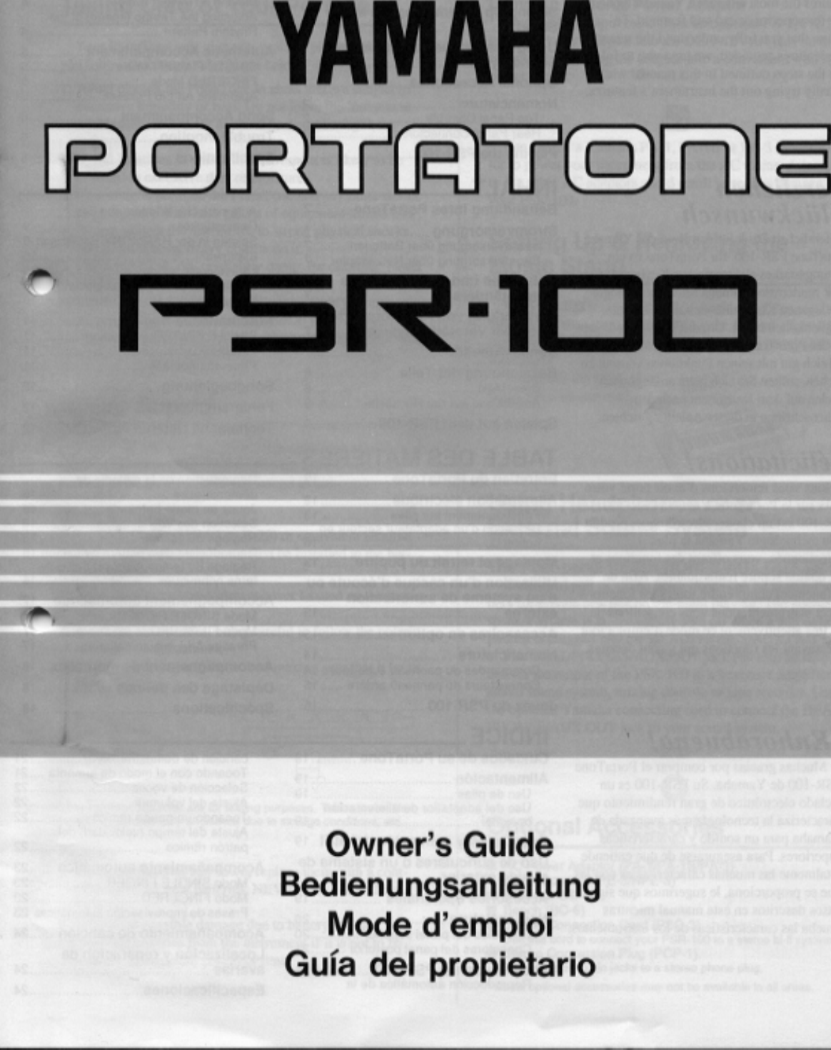 Yamaha PSR 100 Owner's Manual PSR100E