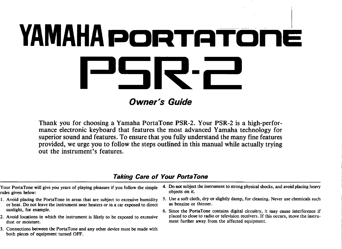 Yamaha PSR 2 Owner's Manual (Image) PSR2E