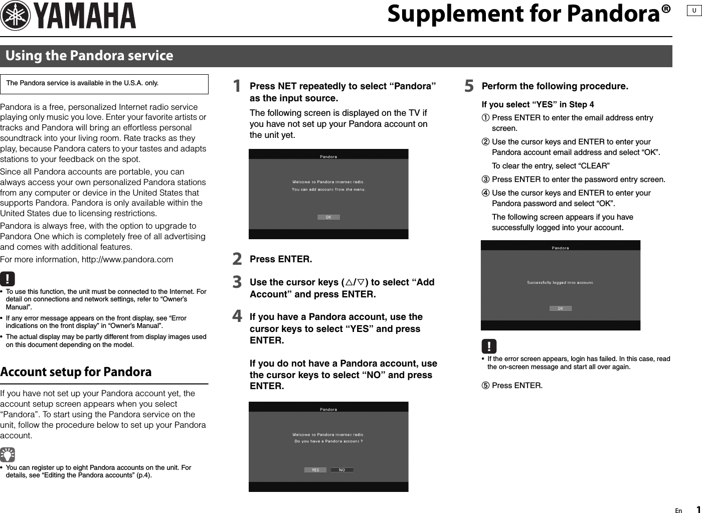 Yamaha Supplement For Pandora English