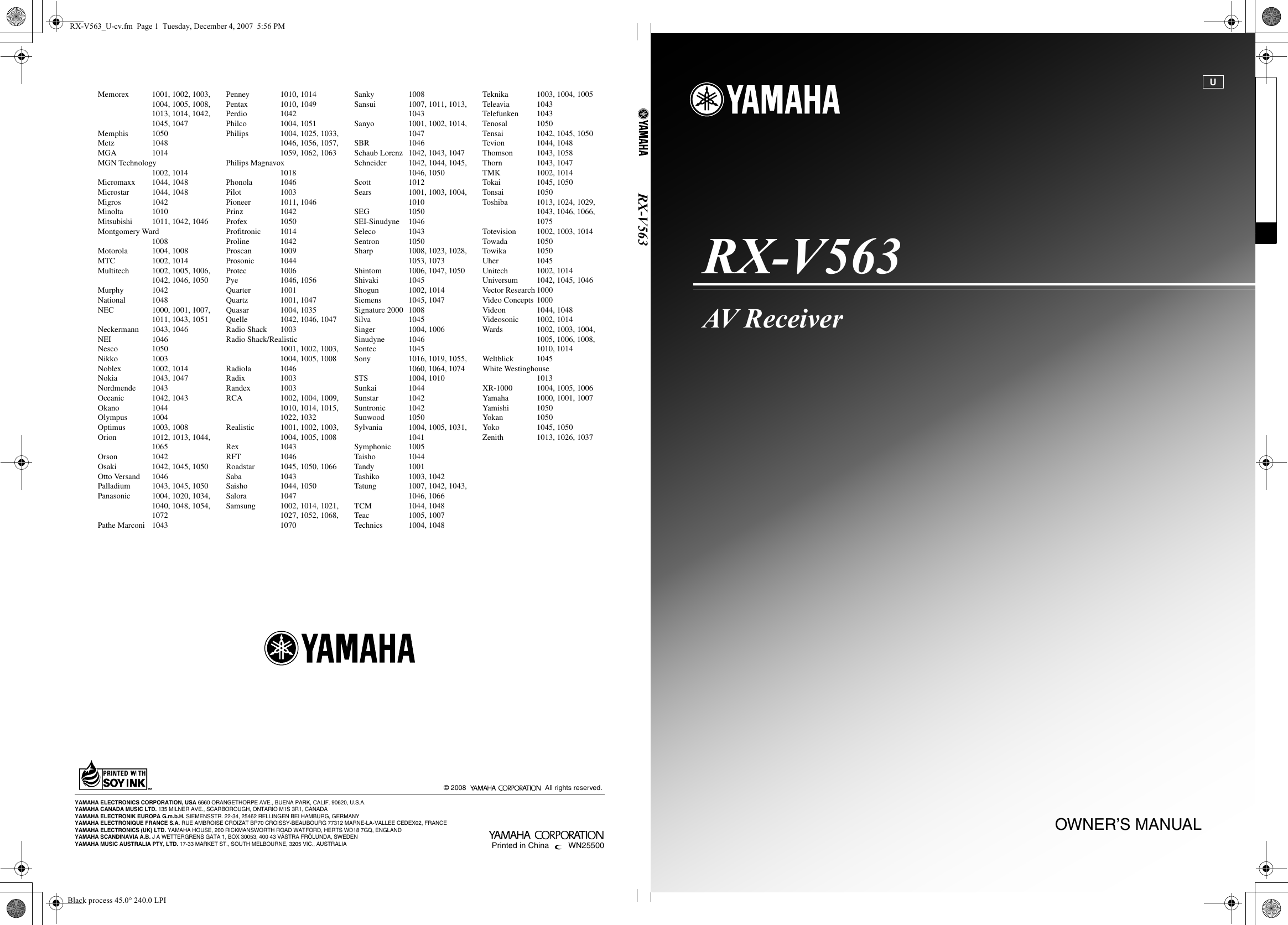 Yamaha Rx V563 Owners Manual