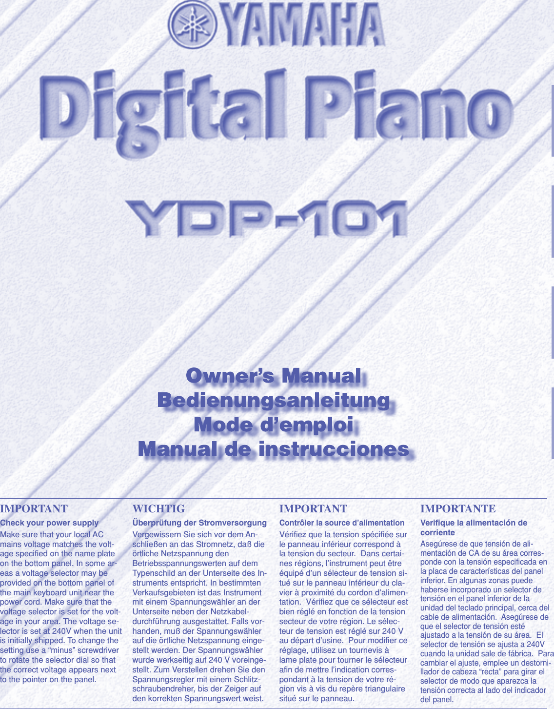 Yamaha YDP 101 Owner's Manual YDP101E