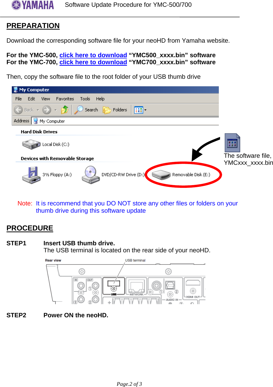 Yamaha YMC500_700 Firmware Update Ver1.03 YMC 500 VERSION 1.03 RELEASED ...