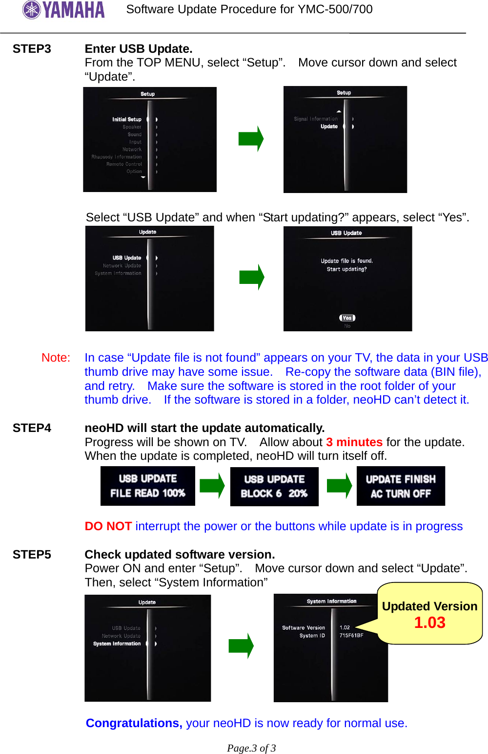 Yamaha YMC500_700 Firmware Update Ver1.03 YMC 500 VERSION 1.03 RELEASED ...