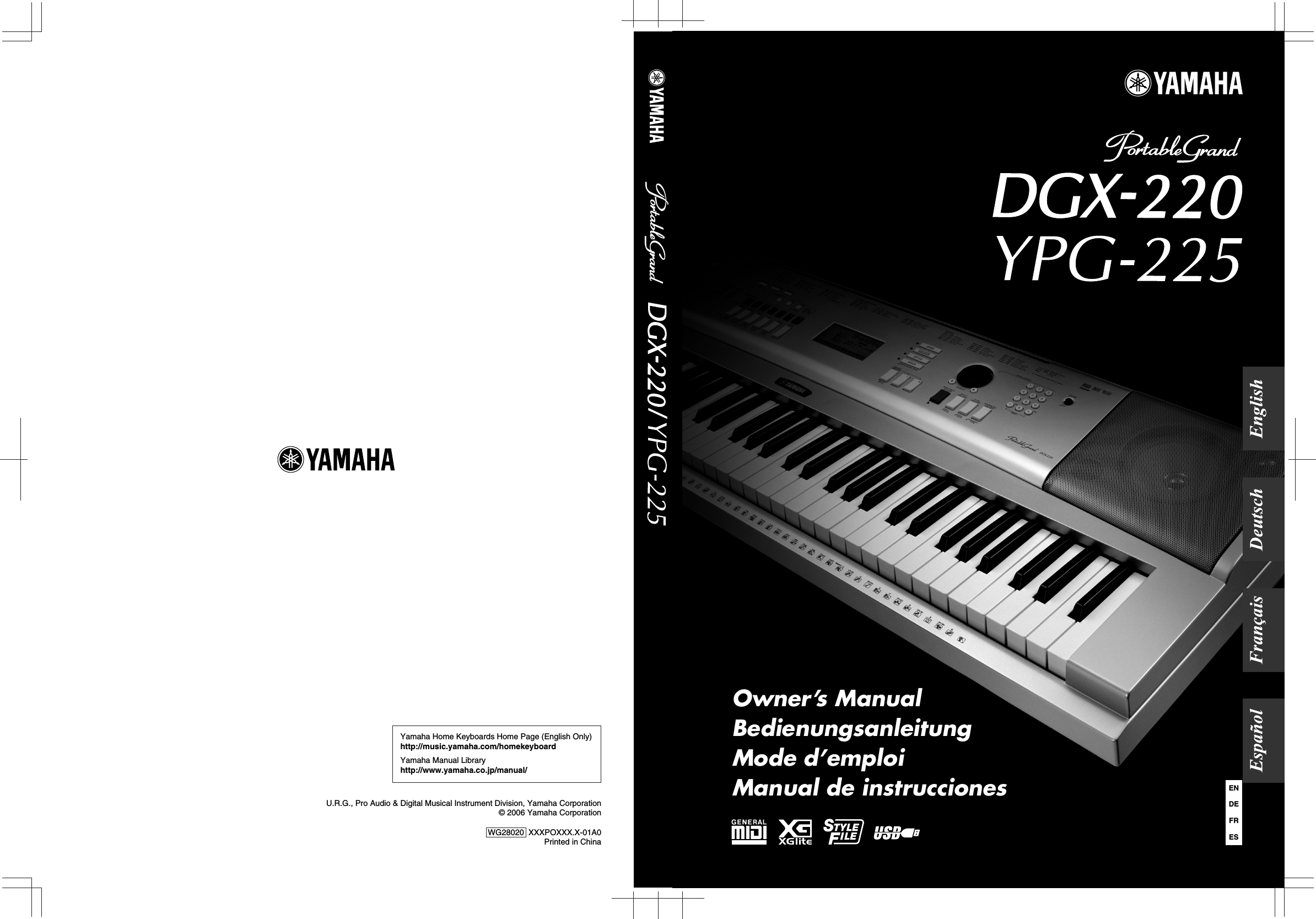 Yamaha DGX 220 YPG 225 Owner's Manual Dgx220 Es