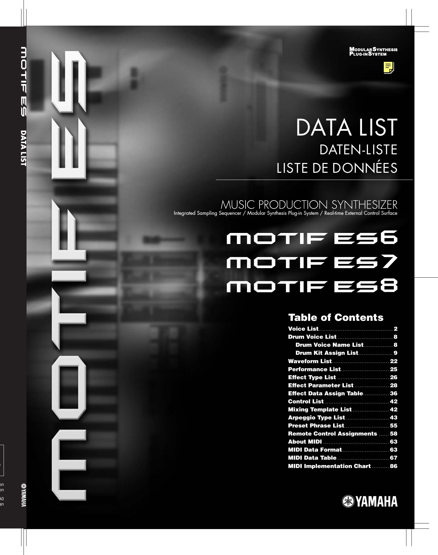 Yamaha MOTIF ES DATA LIST ES6/MOTIF ES7/MOTIF ES8 Motifesg2