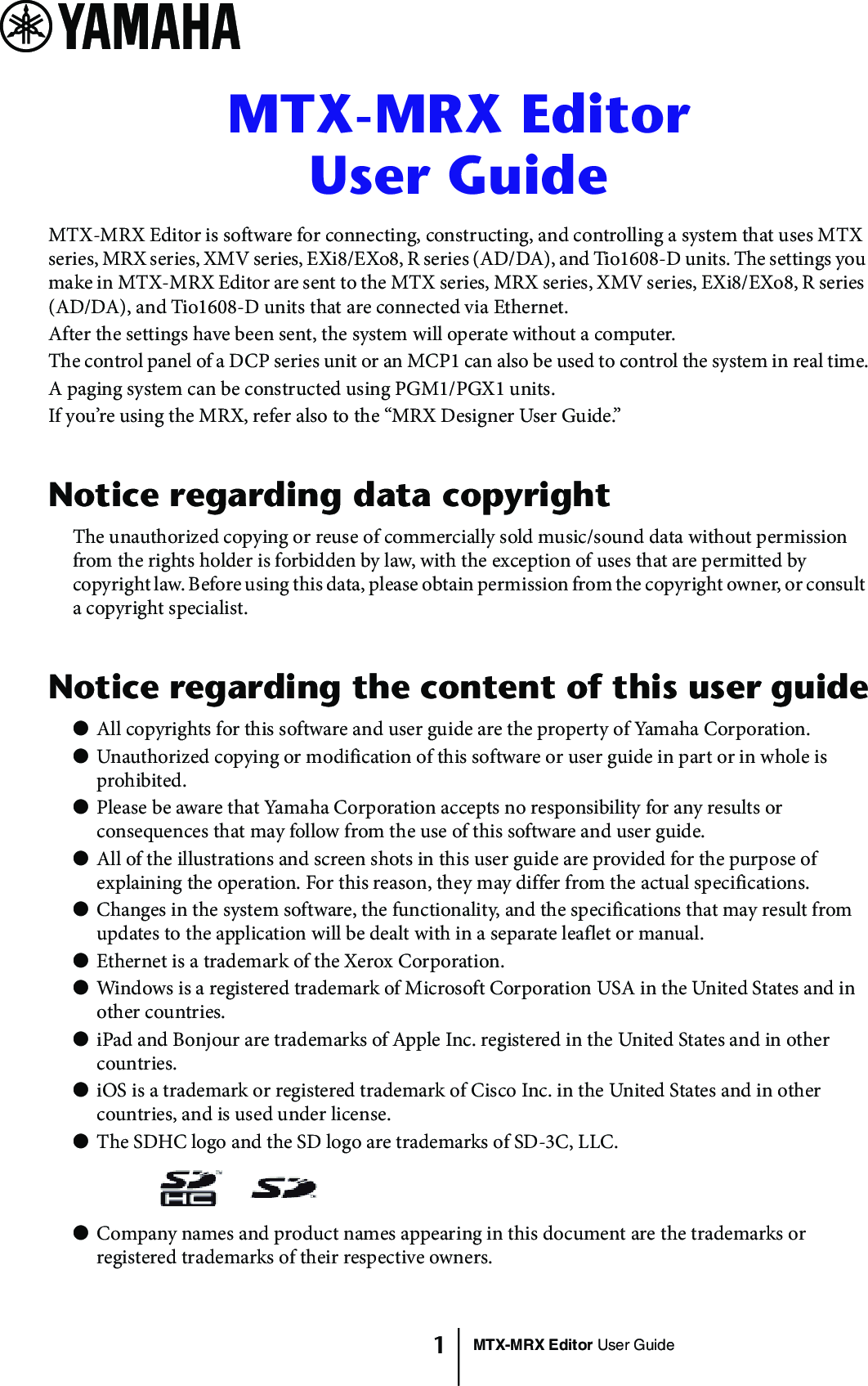 Yamaha MTX MRX Editor User Guide User's Manual [English] En Ug L0