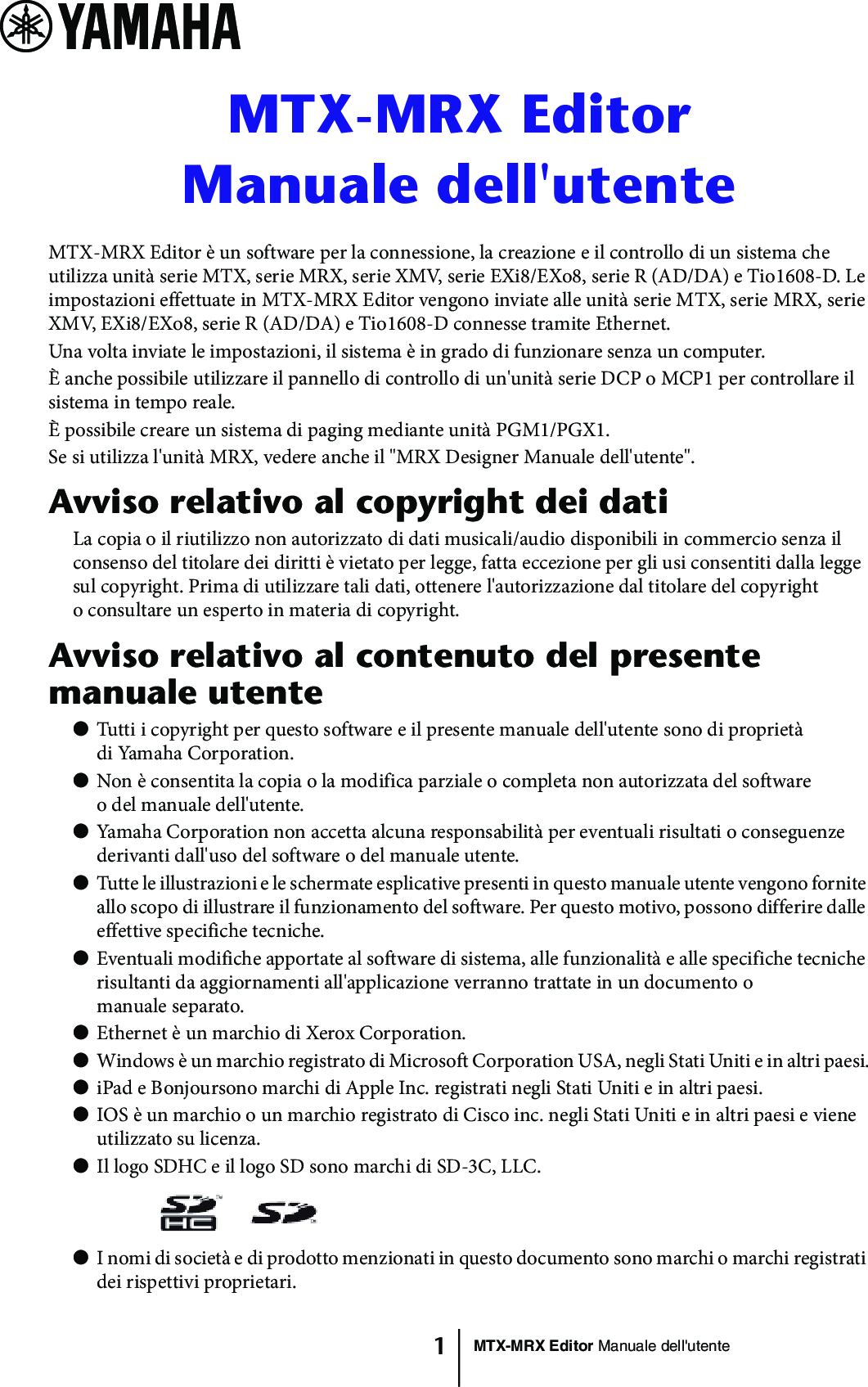 Yamaha MTX MRX Editor User Guide User's Manual [Italiano] It Ug L0