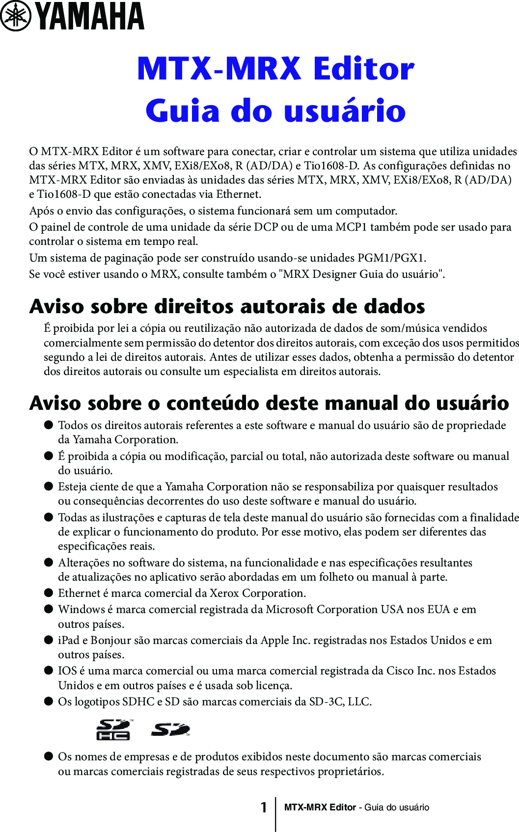 Yamaha MTX MRX Editor User Guide User's Manual [Português] Pt Ug L0