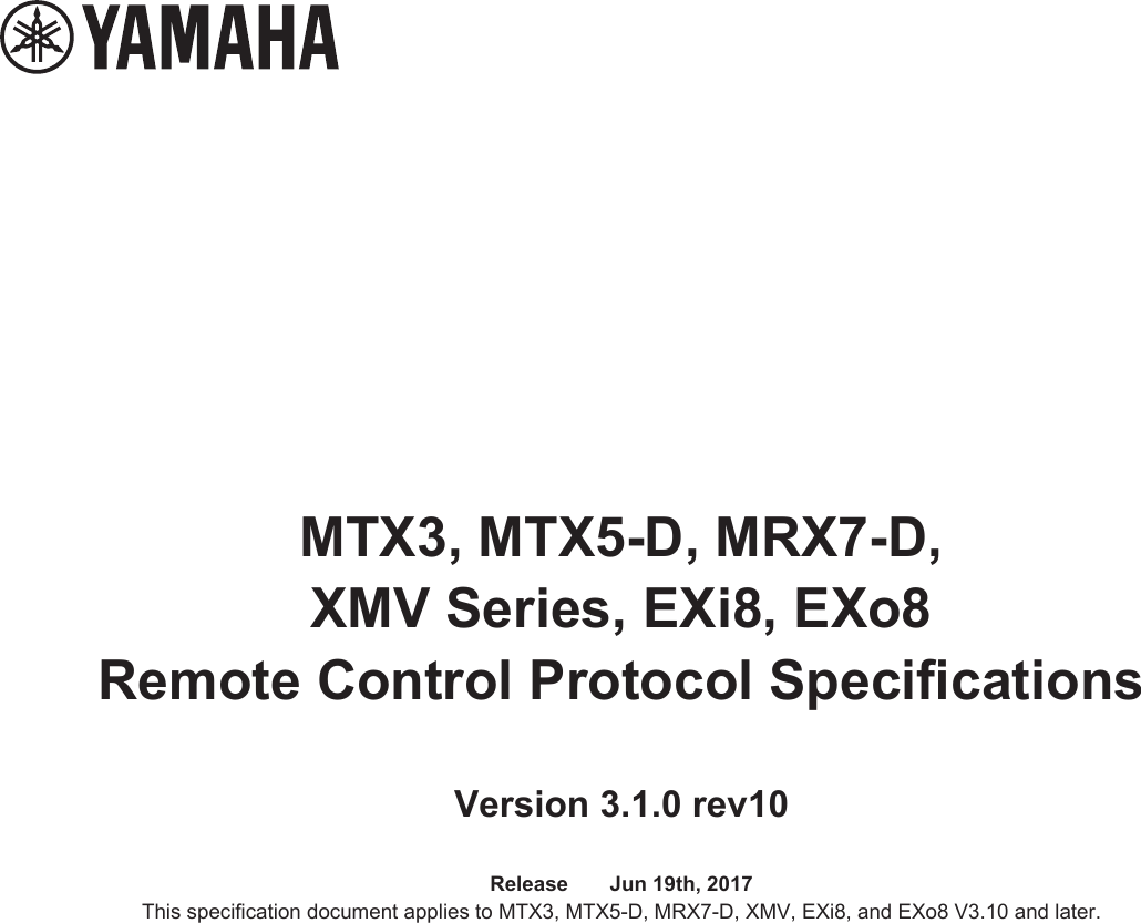 Yamaha 170602_mtx_mrx_xmv_ex_rcps_v310_rev10_en MTX3, MTX5 D, MRX7 XMV Series, EXi8, EXo8 Remote ...