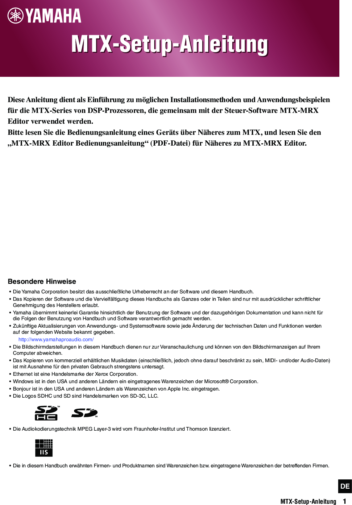 Yamaha MTX Setup Manual Sm De G0