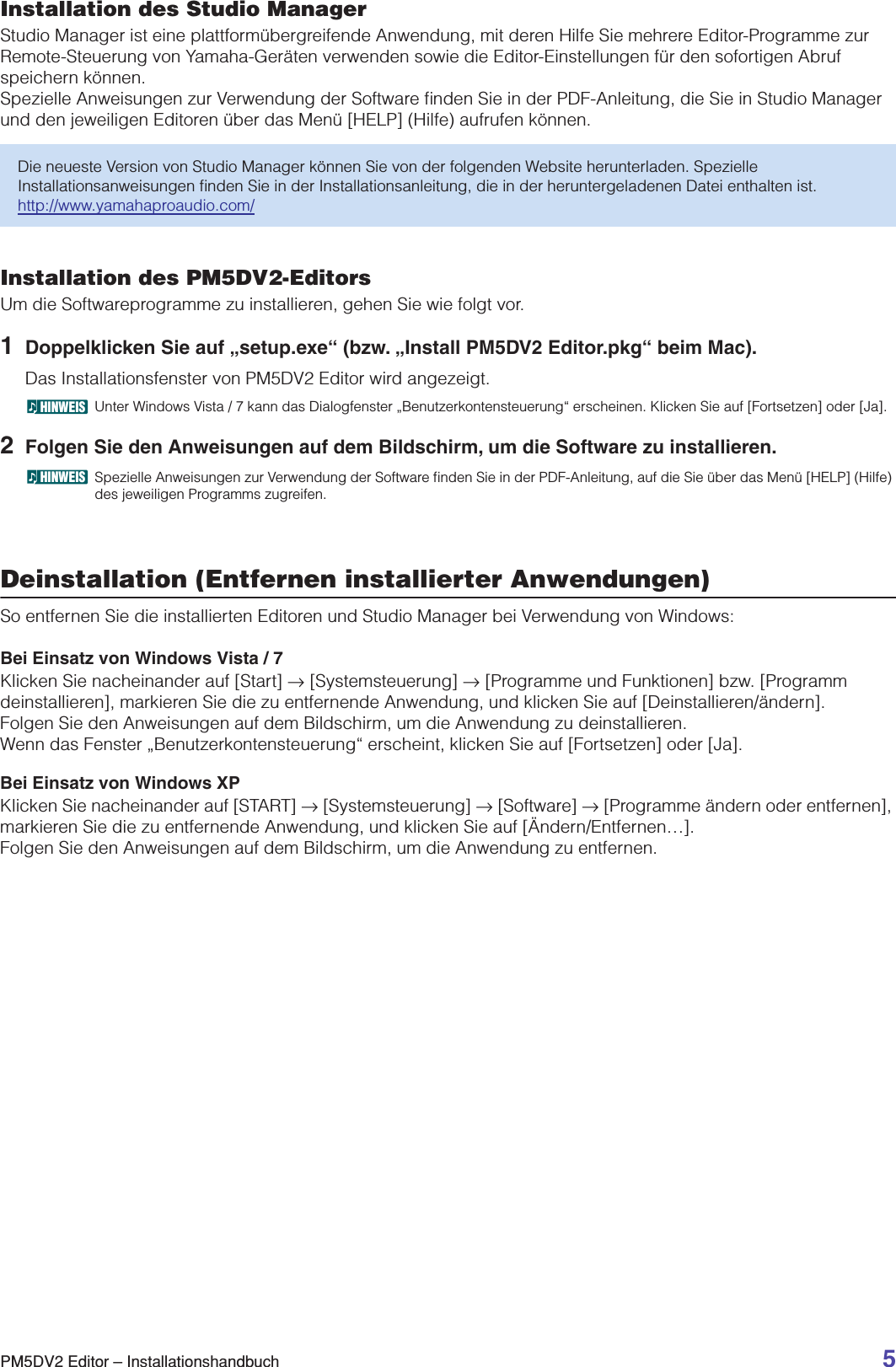 Yamaha PM5DV2 Editor Installation Guide PM5D/PM5D RH V2 Pm5dv2editor De Ig B0