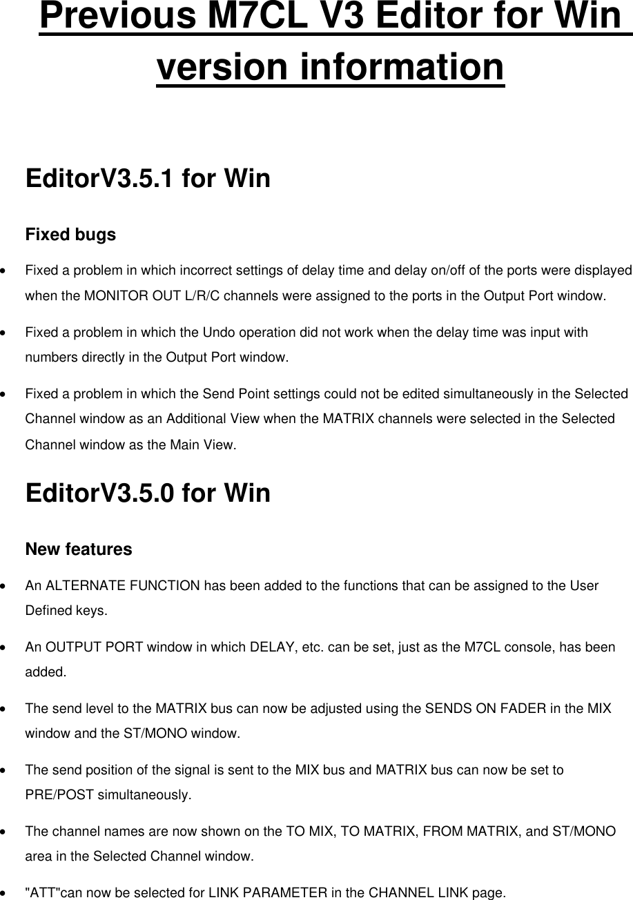 Yamaha Previous M7CL V3 Editor For Win Version Information Versions