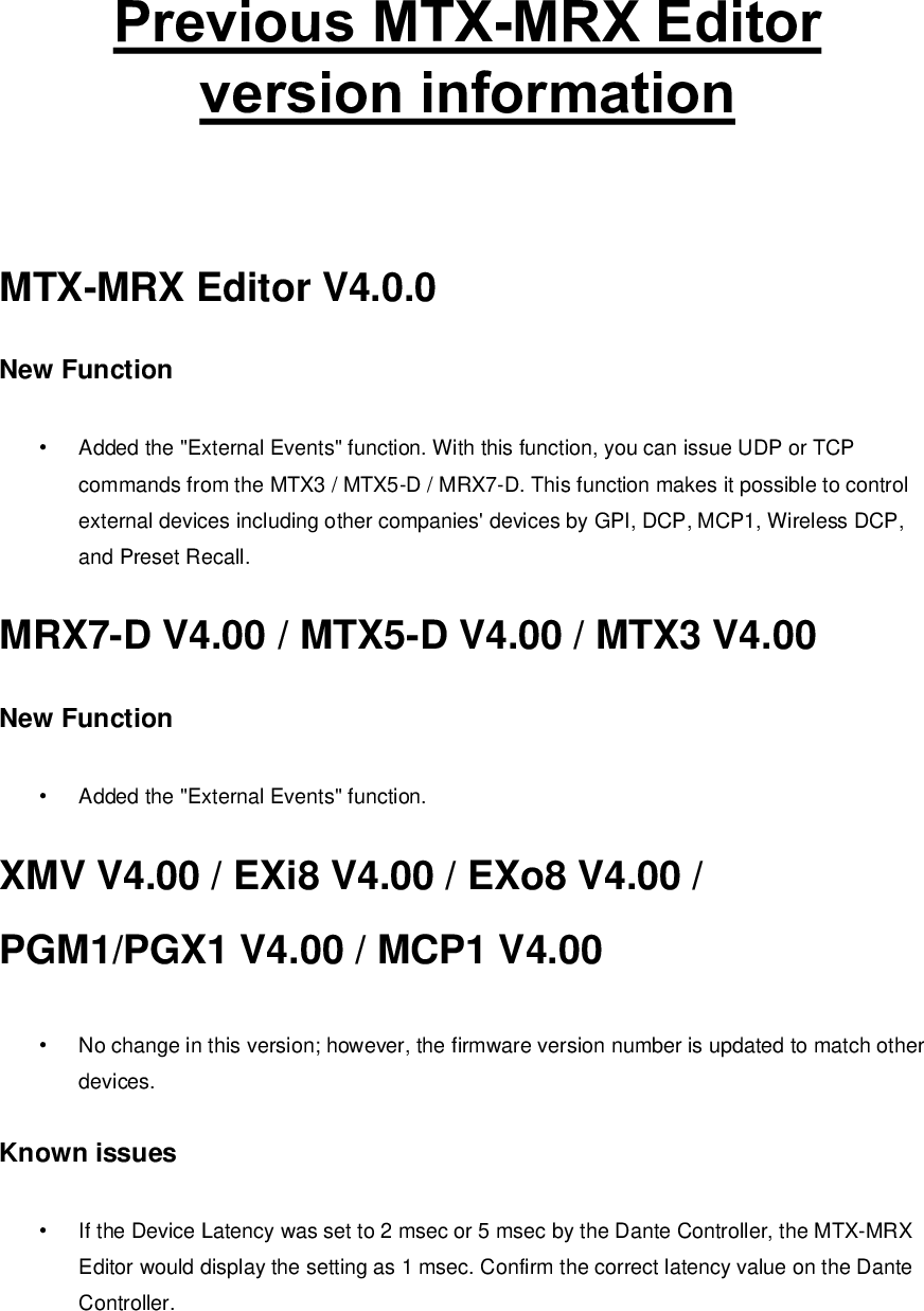 Yamaha Previous MTX MRX Editor Version Information Versions