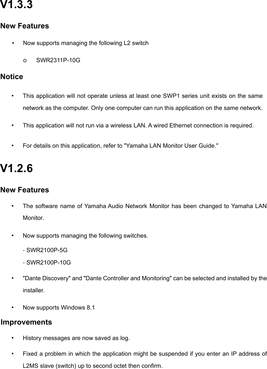 Yamaha Previous LAN Monitor Version Information For Win Versions