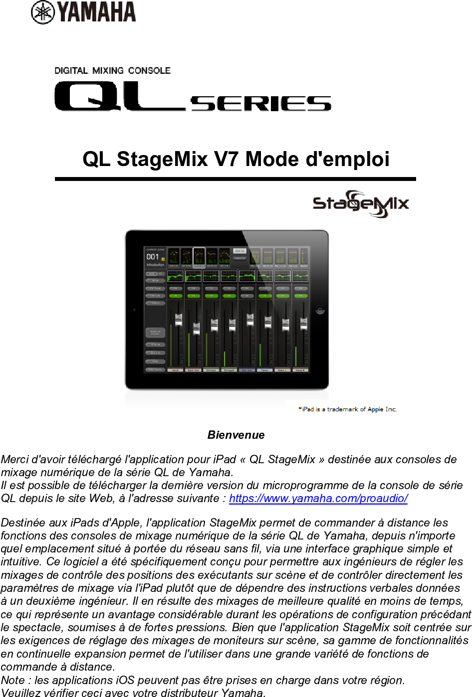 Yamaha QL StageMix User Guide Stage Mix V7 Fr Ug A1
