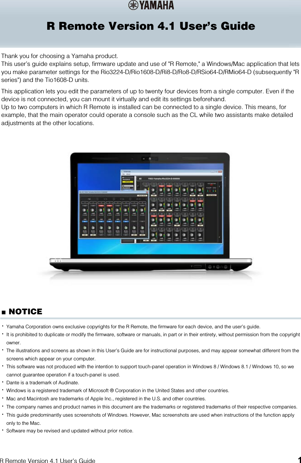 Yamaha R Remote Version 4.1 User's Guide V4.1 Rremote En Om V410 G0