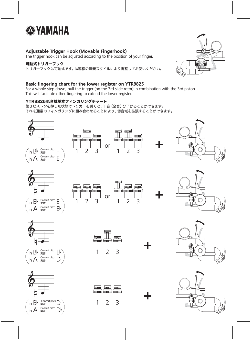 Yamaha YTR 9825 Trigger Manual Basic Fingering Chart For The Lower ...