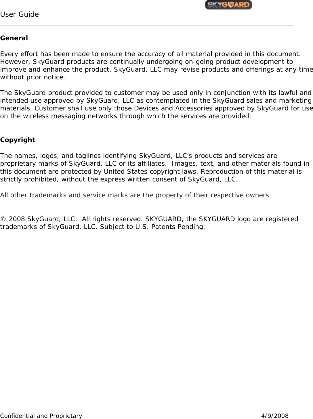 Yield Technology Co SKYGUARD GVT-1000 User Manual
