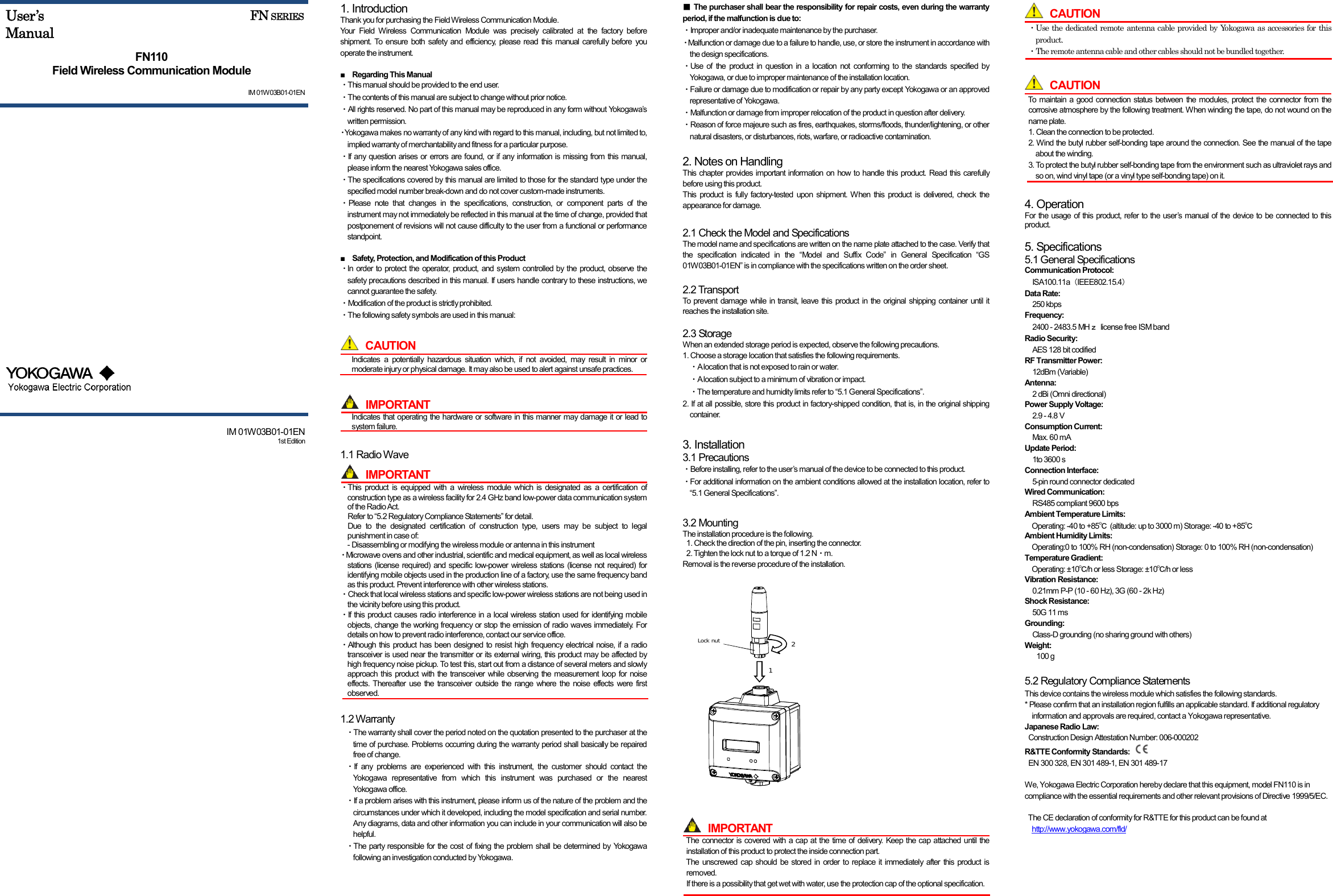 Yokogawa Electric WFC011 Field Wireless Communication Module User ...